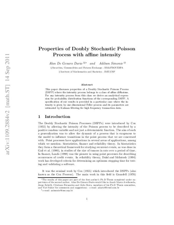 (PDF) 1 Properties of Doubly Stochastic Poisson Process with affine intensity