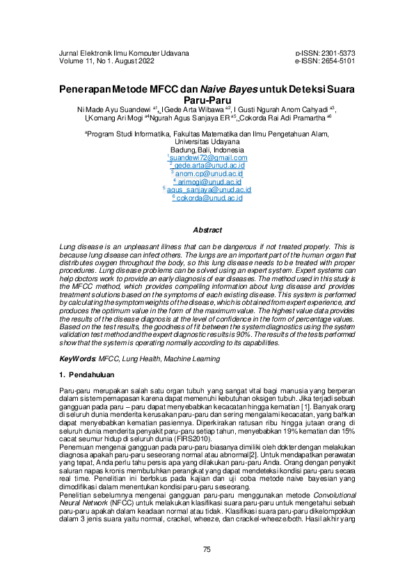 (PDF) Penerapan Metode MFCC dan Naive Bayes untuk Deteksi Suara Paru-Paru