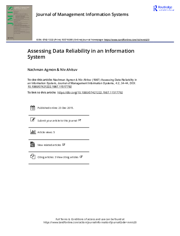 (PDF) Assessing Data Reliability in an Information System