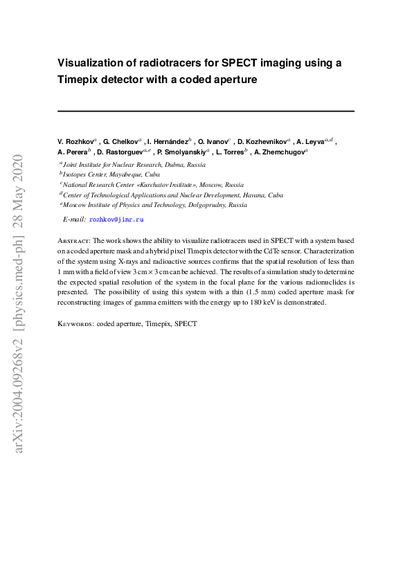 (PDF) Visualization of radiotracers for SPECT imaging using a Timepix detector with a coded aperture