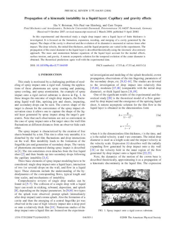 (PDF) Propagation of a kinematic instability in a liquid layer: Capillary and gravity effects