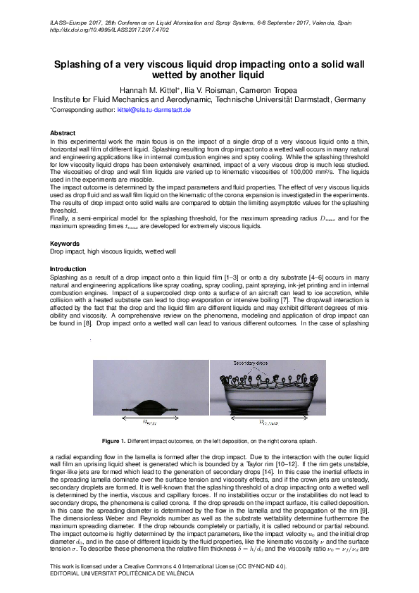 (PDF) Splashing of a very viscous liquid drop impacting onto a solid ...