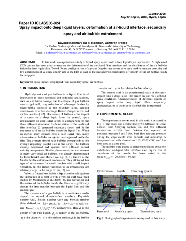 (PDF) Spray impact onto deep liquid layers: Deformation of air-liquid ...