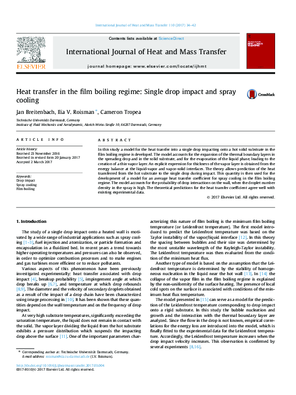 (PDF) Heat transfer in the film boiling regime: Single drop impact and ...