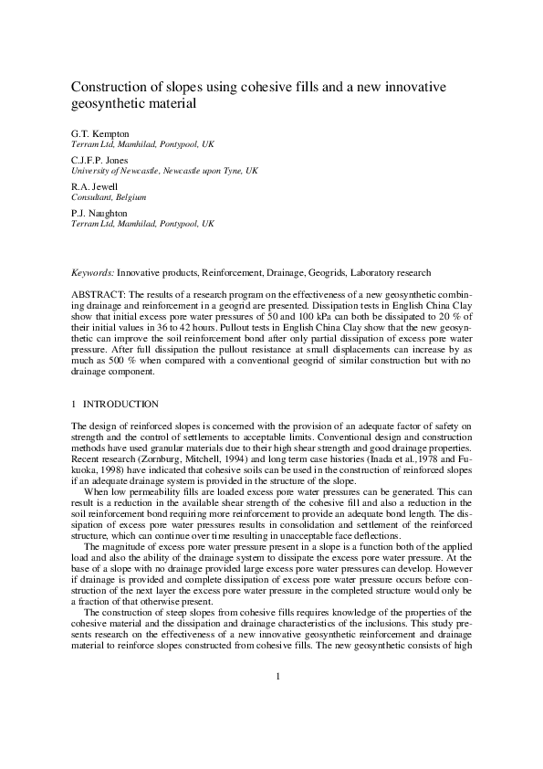 (PDF) Construction of Slopes Using Cohesive Fills and a New Innovative ...