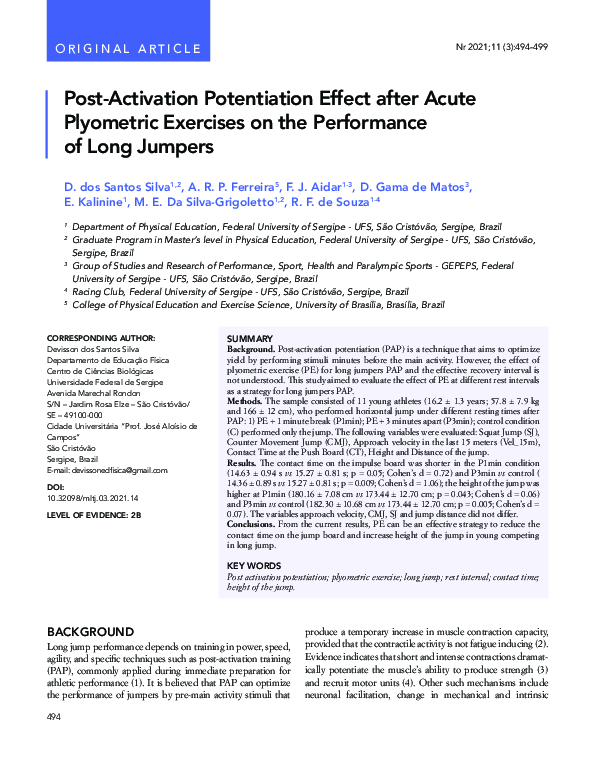 (PDF) Post-Activation Potentiation Effect after Acute Plyometric Exercises on the Performance of ...