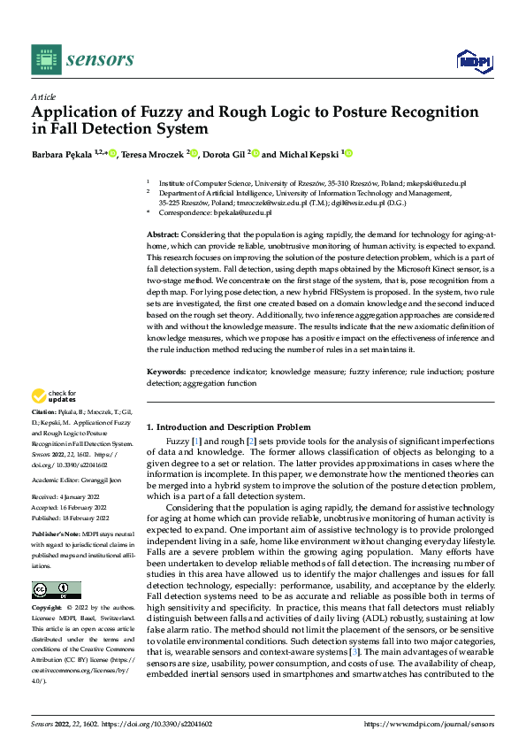 Pdf Application Of Fuzzy And Rough Logic To Posture Recognition In