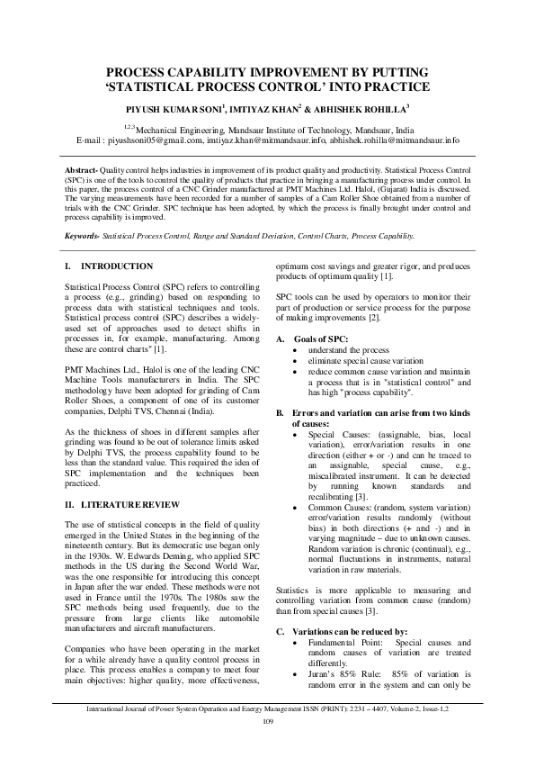 (PDF) PROCESS CAPABILITY IMPROVEMENT BY PUTTING 'STATISTICAL PROCESS ...