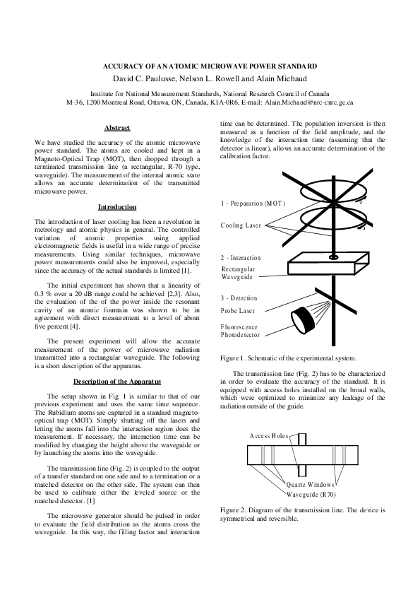 (PDF) Accuracy of an Atomic Microwave Power Standard (Conference digest)