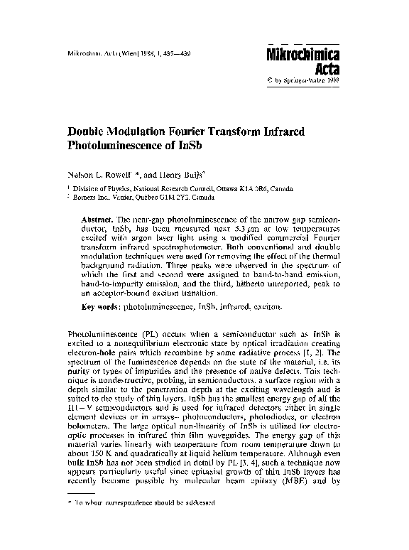 (PDF) Double modulation Fourier transform infrared photoluminescence of InSb