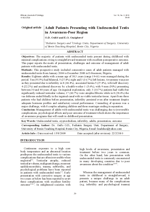(PDF) Adult patients presenting with undescended testis in awareness ...