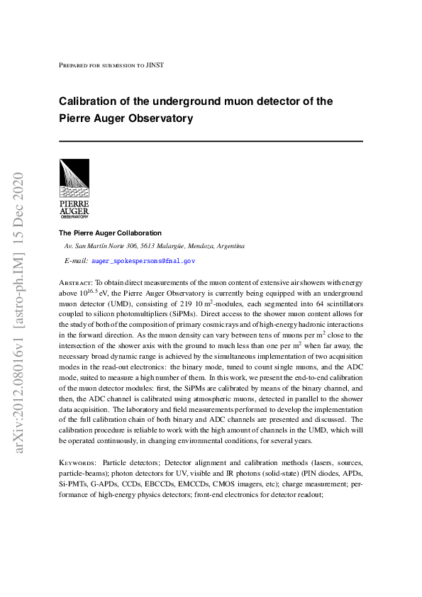 (PDF) Calibration of the underground muon detector of the Pierre Auger ...