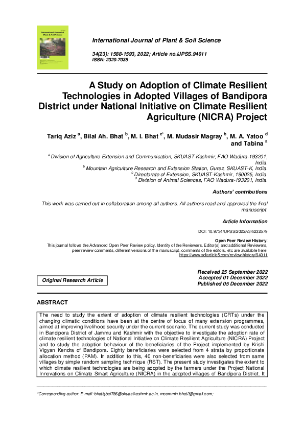 (PDF) A Study on Adoption of Climate Resilient Technologies in Adopted ...
