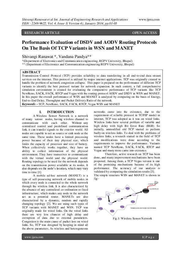 (PDF) Performance evaluation of DSDV and AODV routing protocols in ...