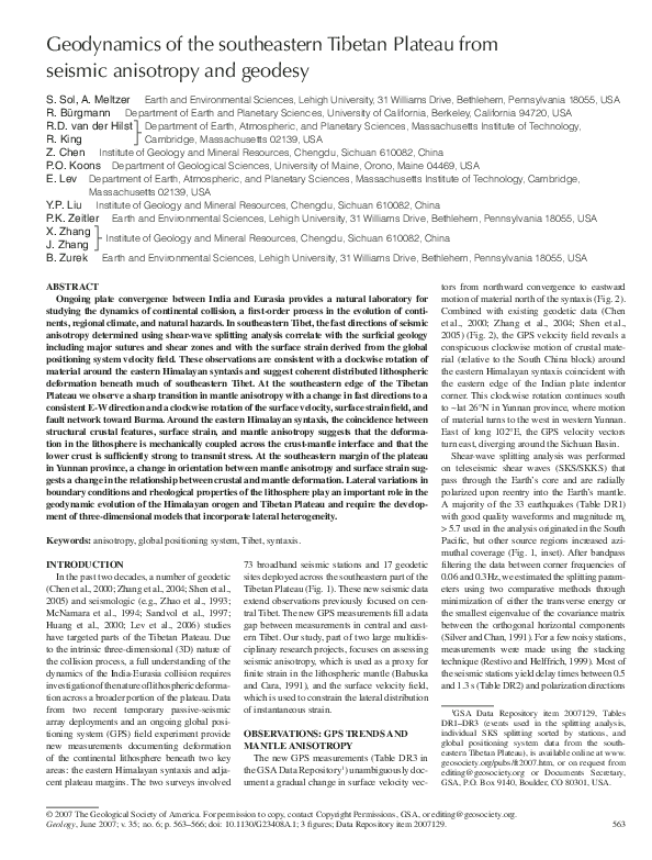 (PDF) Geodynamics of the southeastern Tibetan Plateau from seismic ...