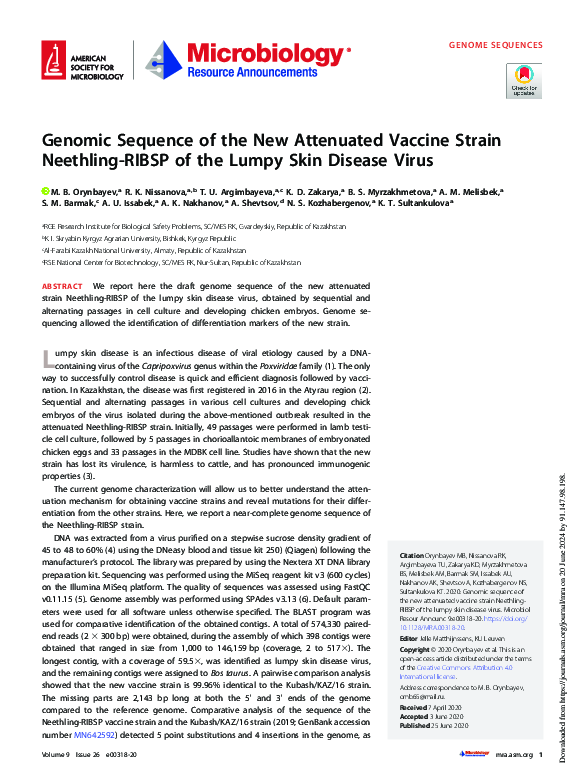 (PDF) Genomic Sequence of the New Attenuated Vaccine Strain Neethling ...