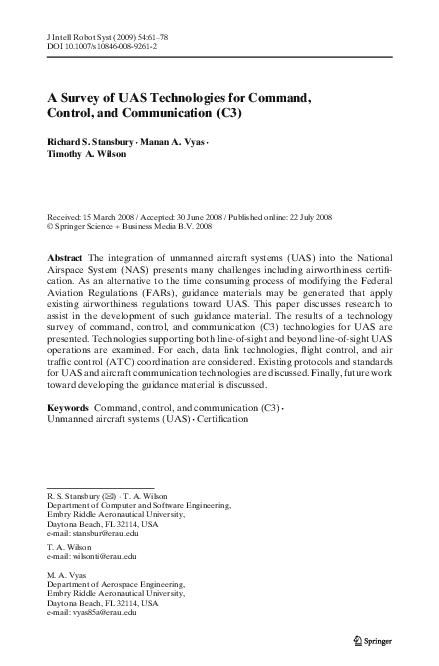 (PDF) A Survey of UAS Technologies for Command, Control, and ...
