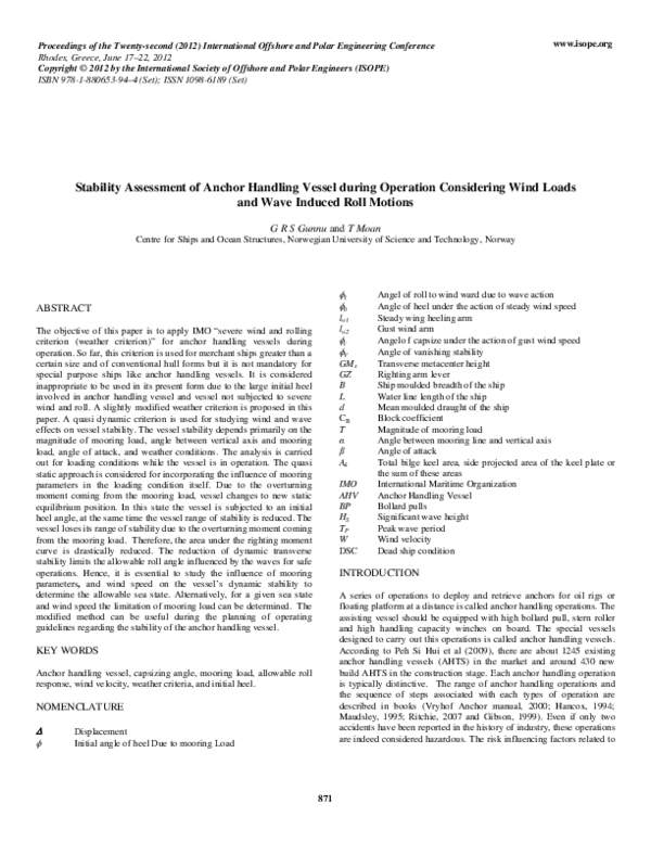(PDF) Stability Assessment of Anchor Handling Vessel during Operation Considering Wind Loads and ...