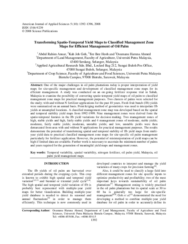 (PDF) Transforming Spatio-Temporal Yield Maps to Classified Management Zone Maps for Efficient ...
