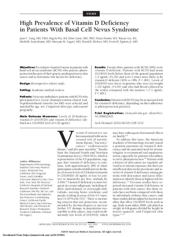 (PDF) High Prevalence of Vitamin D Deficiency in Patients With Basal ...