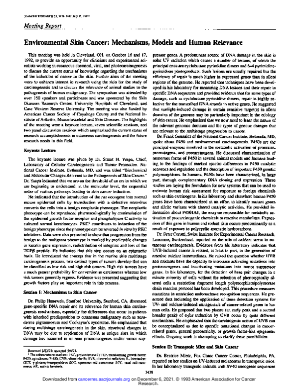 (PDF) Environmental skin cancer: mechanisms, models and human relevance