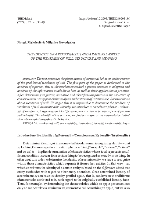 (PDF) The Identity of Person(ality) and Rational Aspect of the Weakness ...