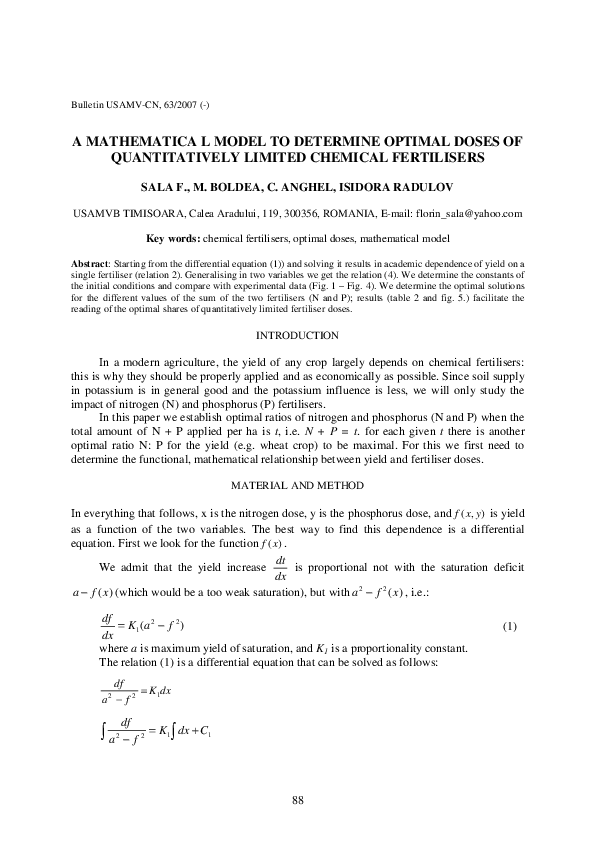 (PDF) A Mathematica L Model to Determine Optimal Doses of ...