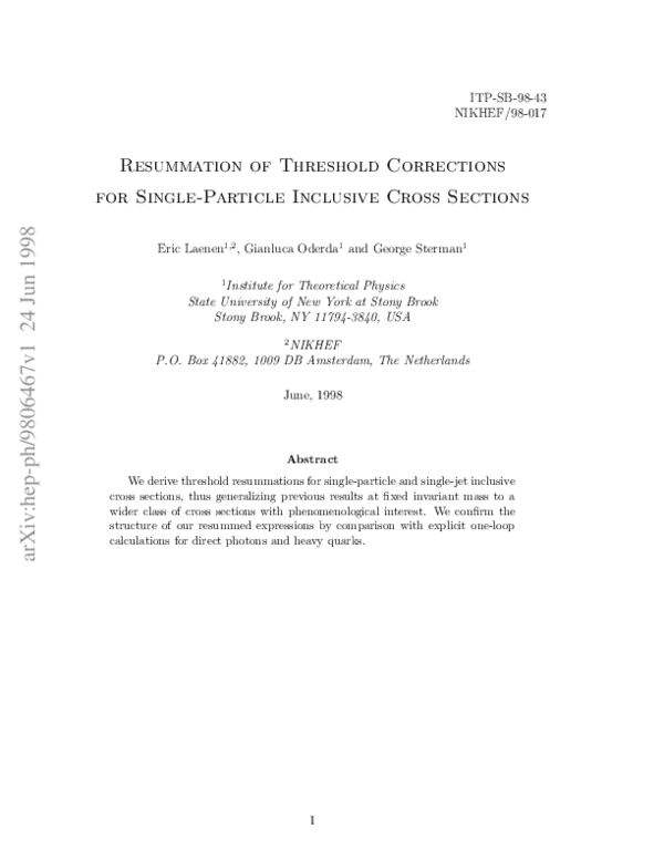 (PDF) Resummation of threshold corrections for single-particle ...