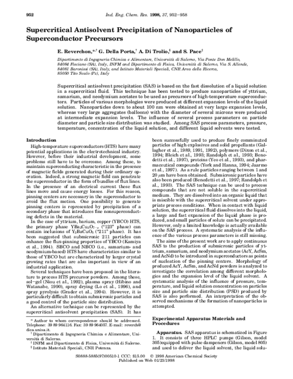 (PDF) Supercritical Antisolvent Precipitation of Nanoparticles of ...