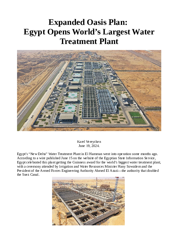(PDF) Expanded Oasis Plan: Egypt Opens World's Largest Water Treatment Plant