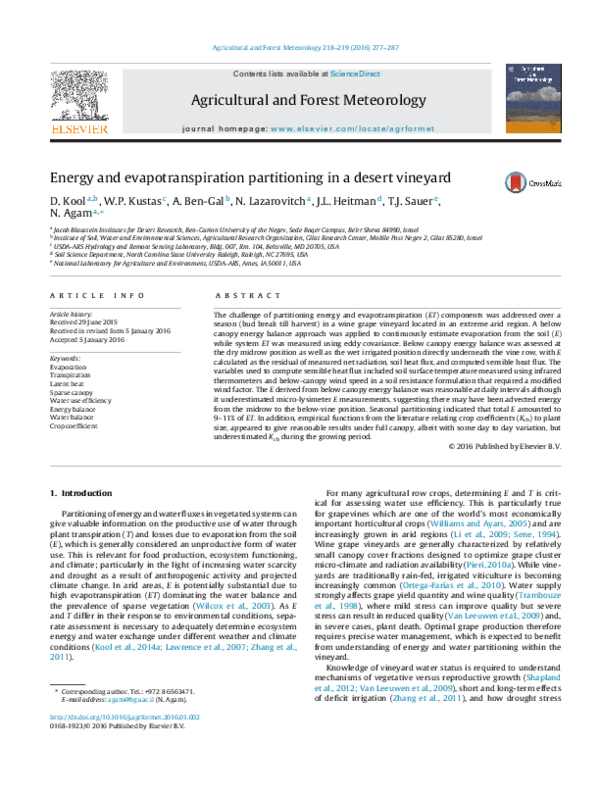 (PDF) Energy and evapotranspiration partitioning in a desert vineyard