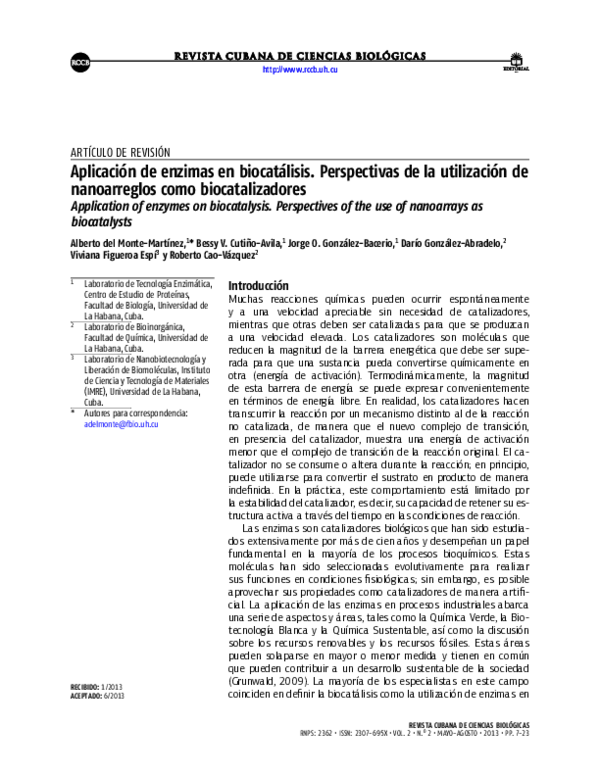 (PDF) Aplicación de enzimas en biocatálisis. Perspectivas de la ...