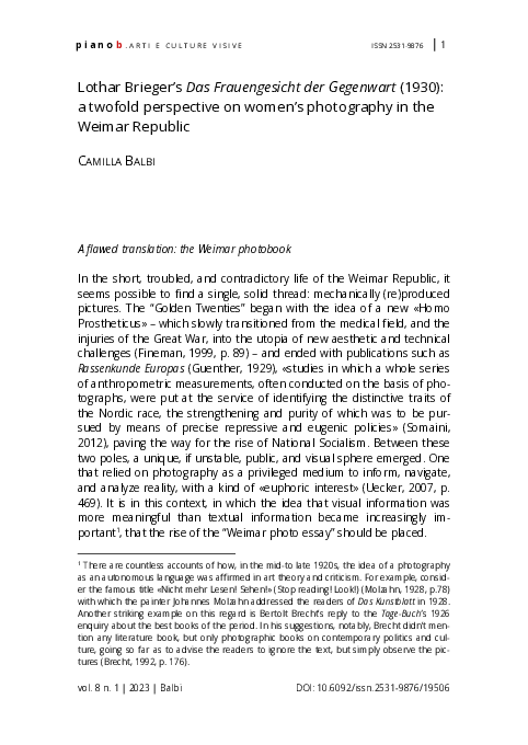 (PDF) Lothar Brieger's Das Frauengesicht der Gegenwart (1930): a ...