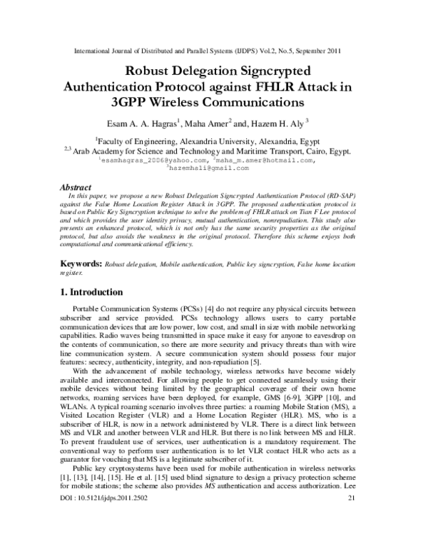 (PDF) Robust Delegation Signcrypted Authentication Protocol against FHLR Attack in 3GPP Wireless ...