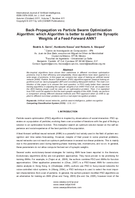 (PDF) Back-Propagation vs Particle Swarm Optimization Algorithm: which Algorithm is better to ...