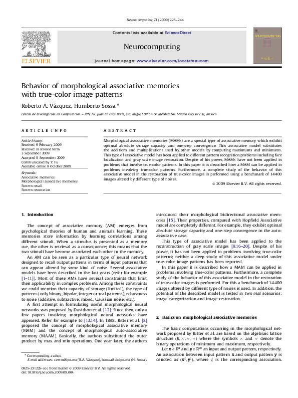 (PDF) Behavior of morphological associative memories with true-color ...