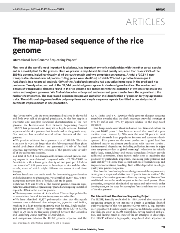 (PDF) The map-based sequence of the rice genome