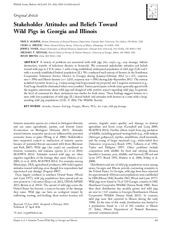 (PDF) Stakeholder attitudes and beliefs toward wild pigs in Georgia and ...