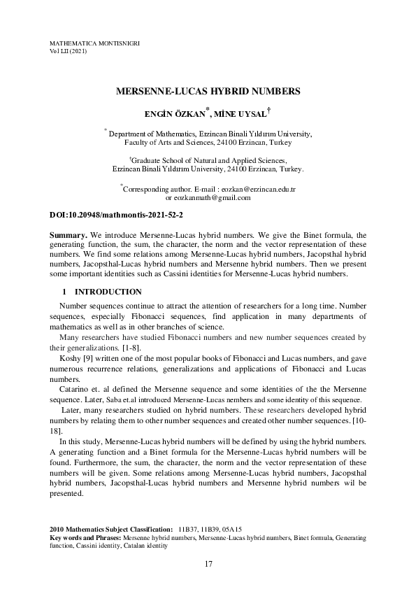 (PDF) Mersenne-Lucas hybrid numbers