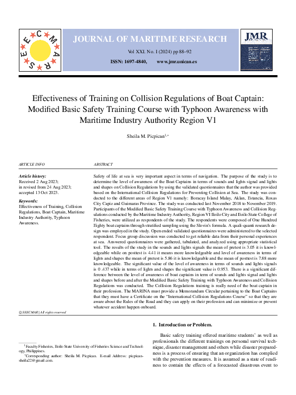 (PDF) Effectiveness of Training on Collision Regulations of Boat ...