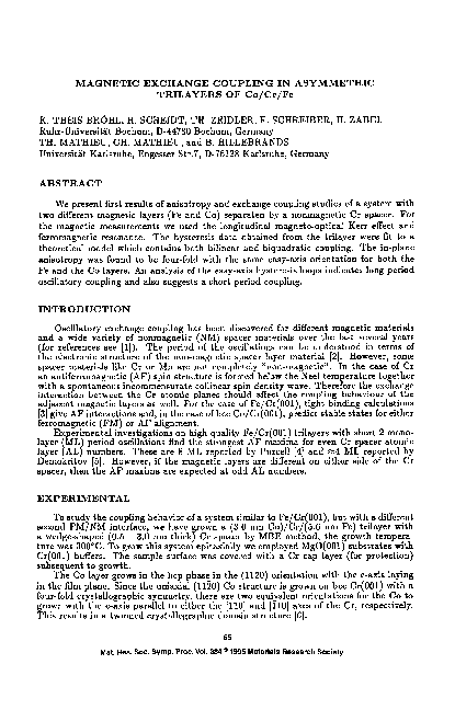 (PDF) Magnetic Exchange Coupling in Asymmetric Trilayers of Co/Cr/Fe
