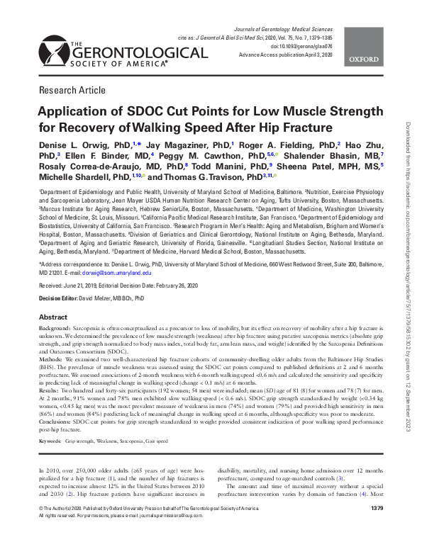 (PDF) Application of SDOC Cut Points for Low Muscle Strength for ...