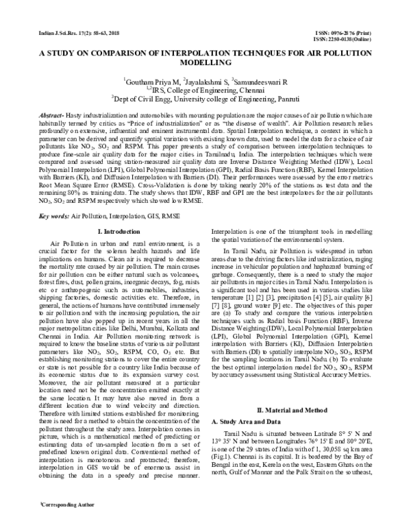 (PDF) A Study on Comparison of Interpolation Techniques for Air Pollution Modelling 1