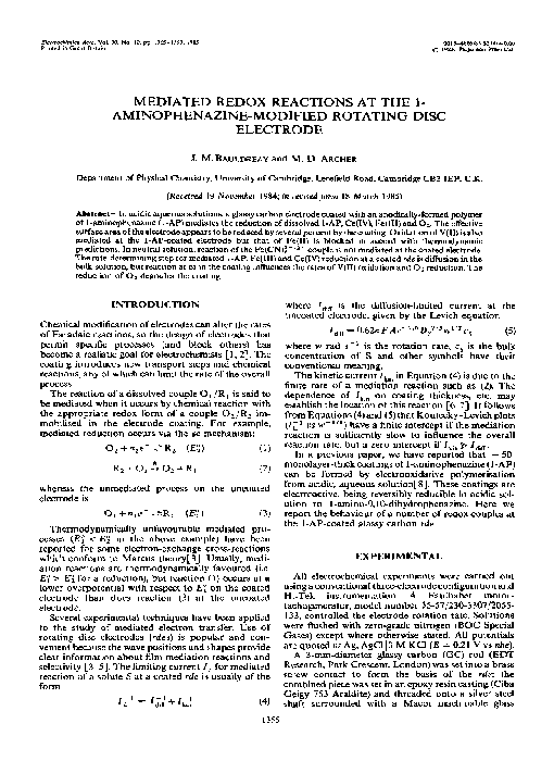 (PDF) Mediated redox reactions at the 1-aminophenazine-modified ...