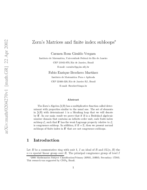 (PDF) Instituto de Matemática, Universidade Federal do Rio de Janeiro ...