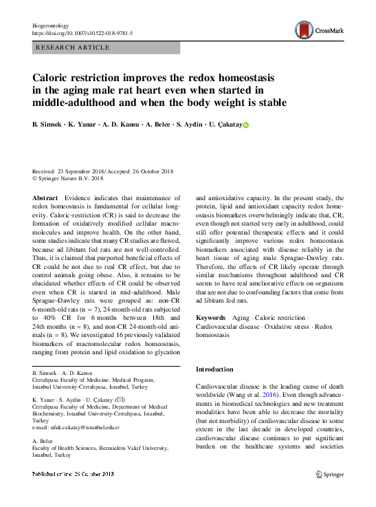(PDF) Caloric restriction improves the redox homeostasis in the aging ...