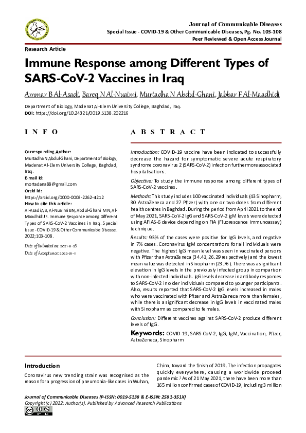 (PDF) Immune Response among Different Types of SARS-CoV-2 Vaccines in ...