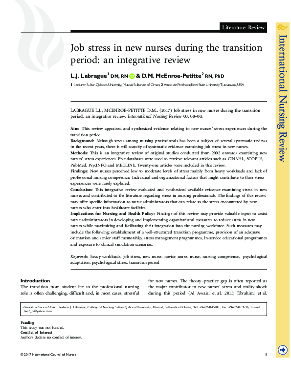 (PDF) Job stress in new nurses during the transition period: an ...