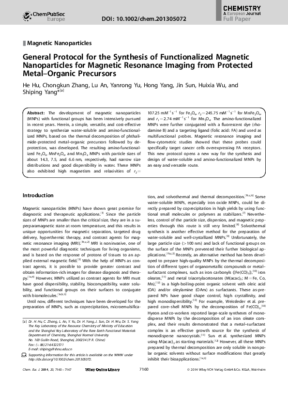 (PDF) General Protocol for the Synthesis of Functionalized Magnetic ...