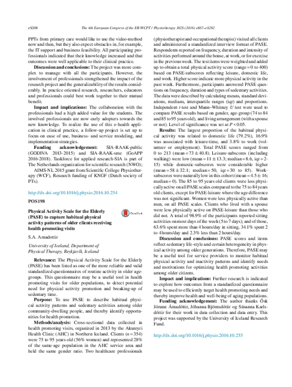 (PDF) Physical Activity Scale for the Elderly (PASE) to capture ...